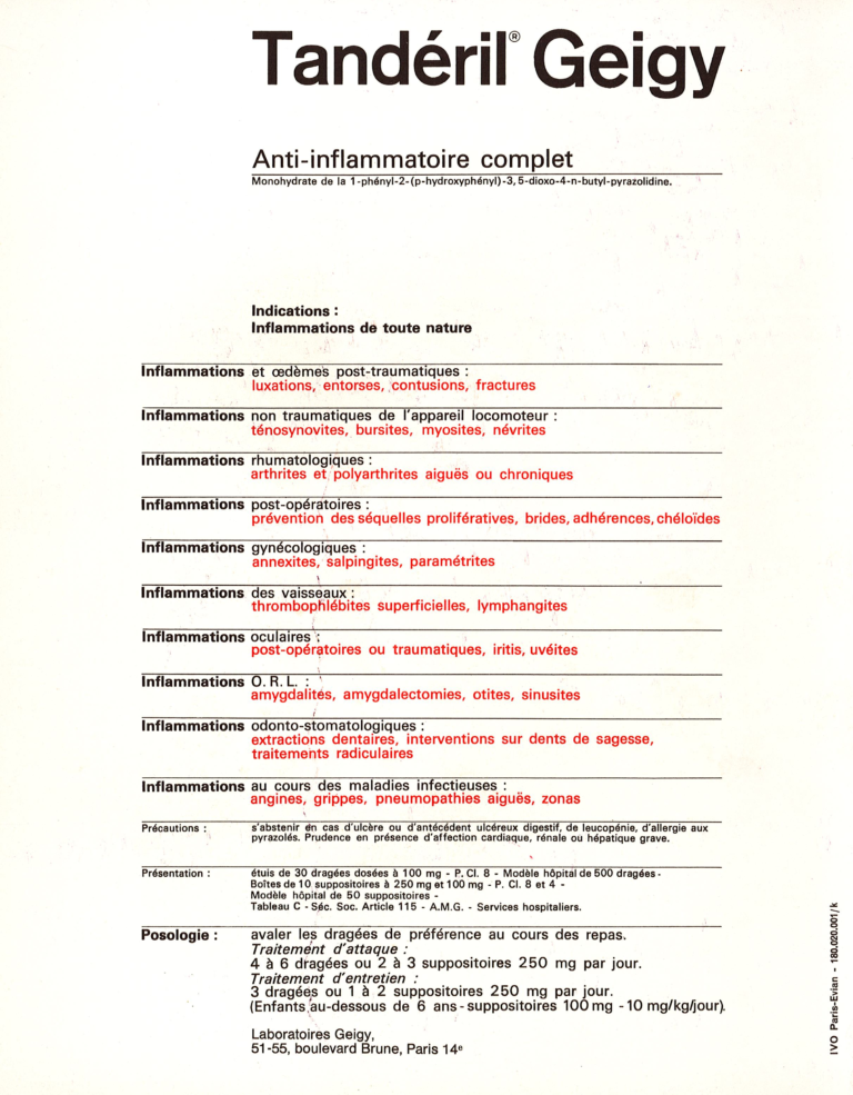 Tandéril® (1-phenyl-2-(p-hydroxyphenyl)-3,5-dioxo-4-n-butyl ...