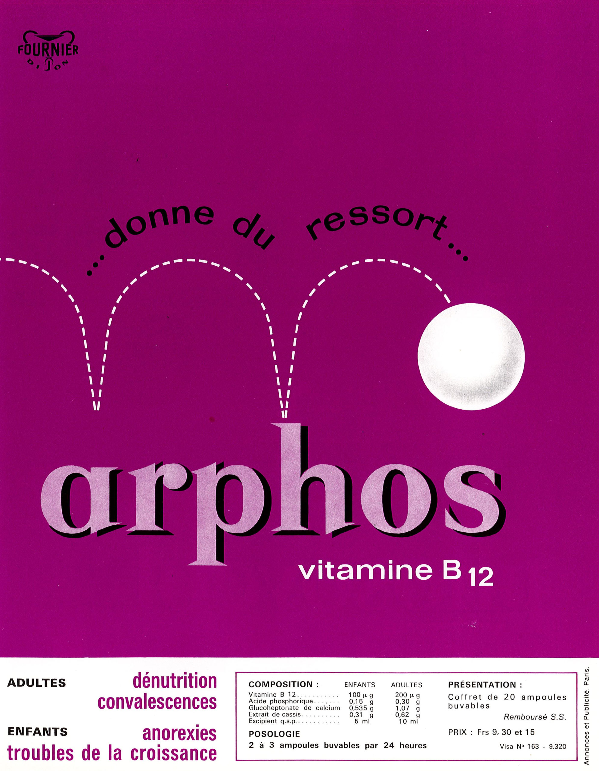 Arphos® (vitamin B12), from Laboratoires Fournier (Paris), 1971 - Oncowitan